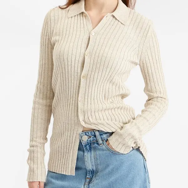 Auralee Rib Knit Shirt Cardigan - Top Ivory Beige | Editorialist